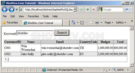 Aspnet And Mysql Search Rows Record Pagingpagination Shotdevcom