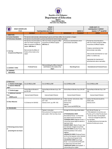 Validated Dll Science 6 Week 3 Pdf Force Learning