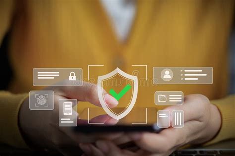Online Privacy Security Concept Female Hand Scanning Fingerprints On