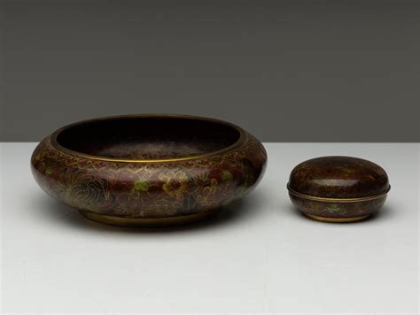 Sold At Auction A Brown Ground Chinese Cloisonné Shallow Bowl Dia