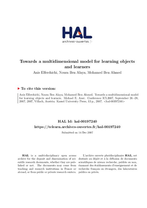 Pdf Towards A Multidimensional Model For Learning Objects And Learners