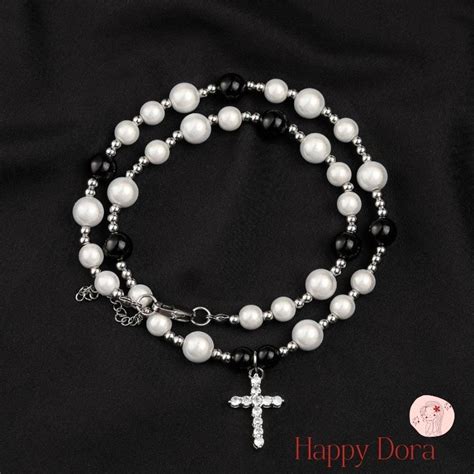 【台灣出貨免運】鈦鋼潮流十字架項鍊 3d幻影珍珠 十字架 黑白雙色元素 項鍊男 歐美嘻哈 快樂朵拉 Happy Droa Iopen Mall