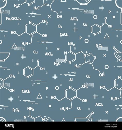 Seamless Pattern With Scientific Education Elements Molecular Structure Formula Pestle And