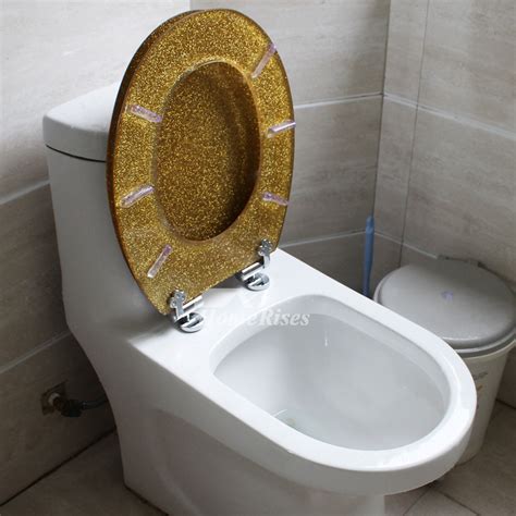 Gold Toilet Seat Glitter Resin Decorative Novelty Fancy Luxury Solid