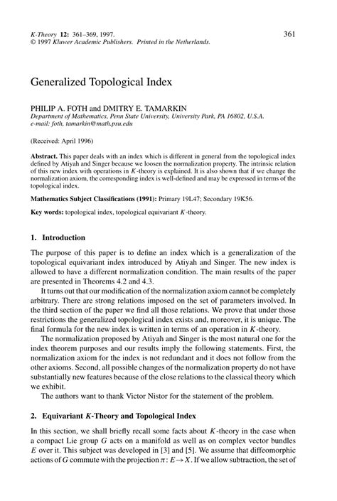 Pdf Generalized Topological Index