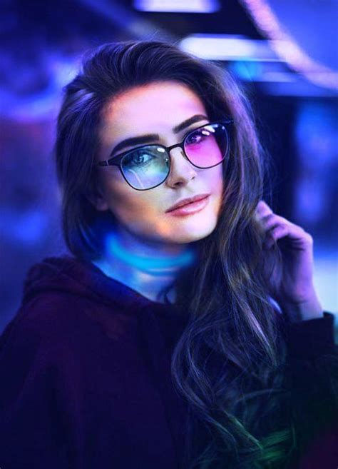 Girl In Neon Light Effect Girl Oval Sunglass Neon