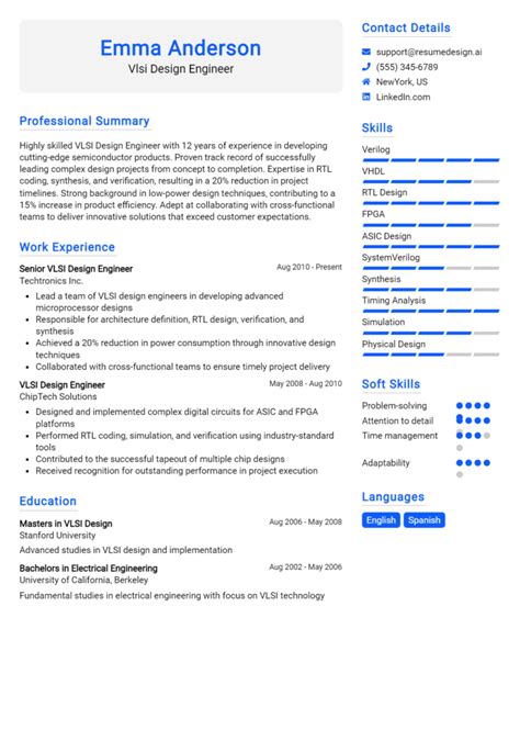 VLSI Design Engineer Resume Examples And Templates For ResumeDesign Ai