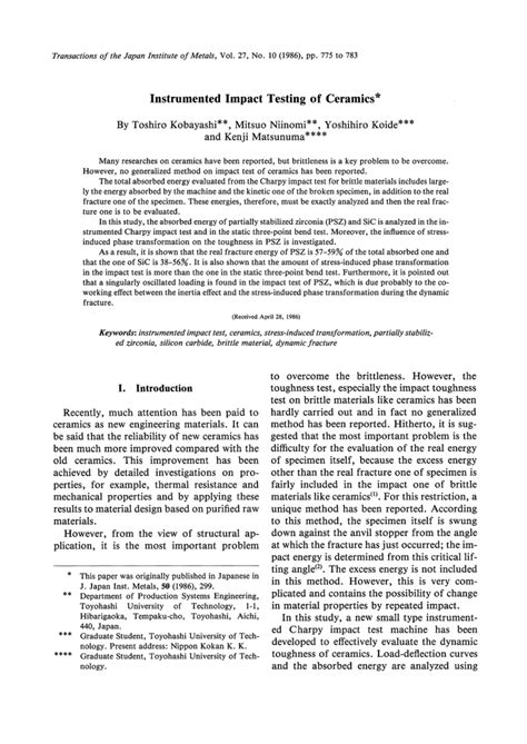 Pdf Instrumented Impact Testing Of Ceramics
