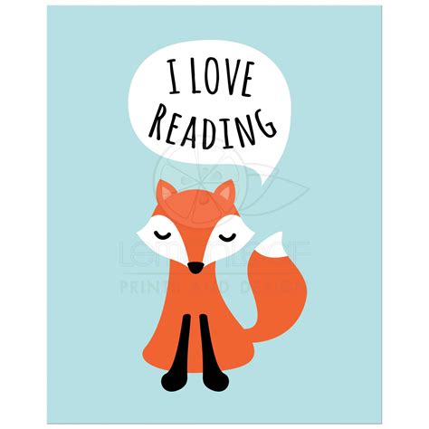 Cute Fox Saying I Love Reading Nursery Or Classroom Wall Art Print