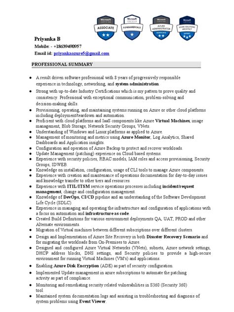 azurearchitect devops resume pdf microsoft azure cloud computing