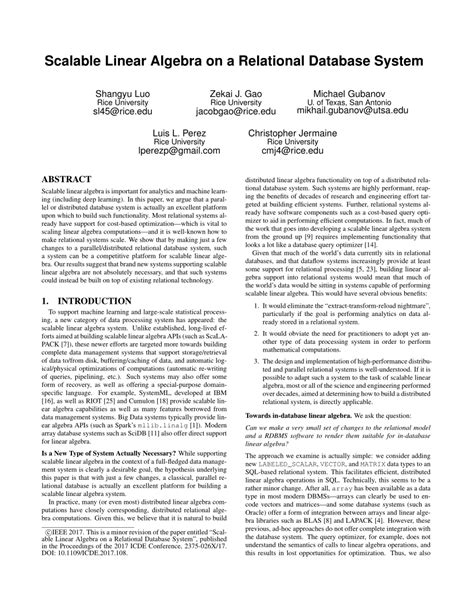 pdf scalable linear algebra on a relational database system