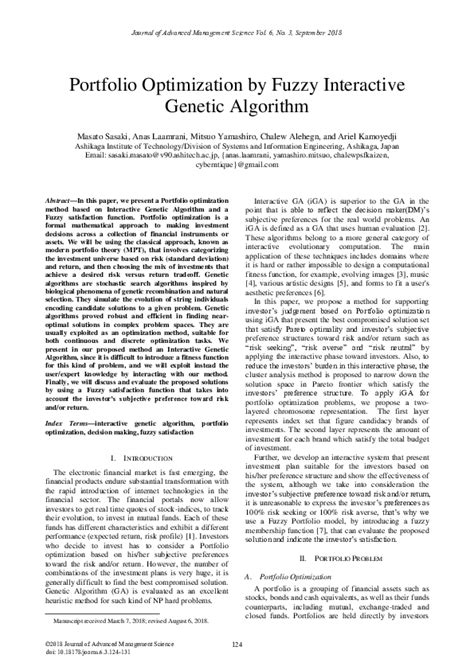 Pdf Portfolio Optimization By Fuzzy Interactive Genetic Algorithm