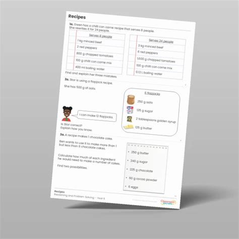 Year 6 Recipes Reasoning And Problem Solving 2 Resource Classroom Secrets