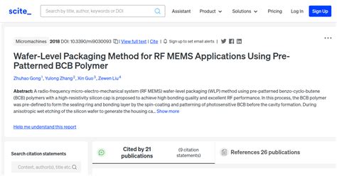 Wafer Level Packaging Method For Rf Mems Applications Using Pre Patterned Bcb Polymer [scite