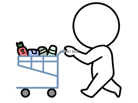無料イラスト 買い物カートを押す棒人間
