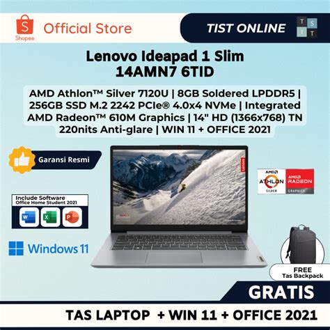 Jual Lenovo Ideapad Slim Amn Vf Tid Athlon Silver U Gb Ssd Shopee Indonesia
