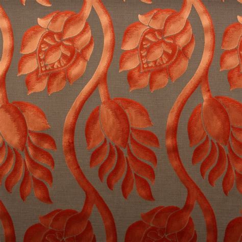 Orange Floral Soft Raised Velvet Sofas Cushion Upholstery Fabric