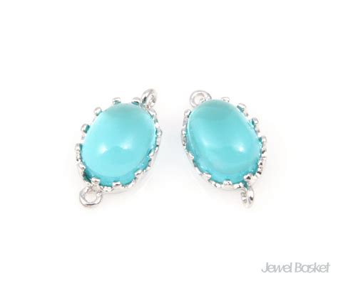 2pcs Blue Zircon Color And Silver Framed Glass Oval Etsy