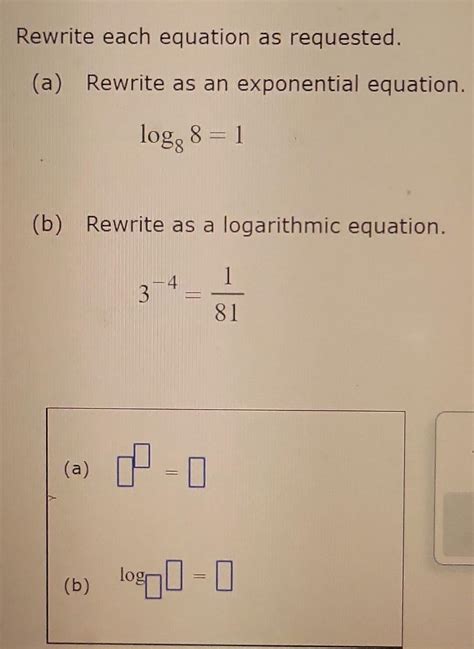Solved Rewrite Each Equation As Requested A Rewrite As An Chegg Com