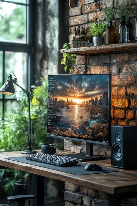 The Home Computer Is On The Table In The Home Interior A Gaming Computer On The Desk At Home