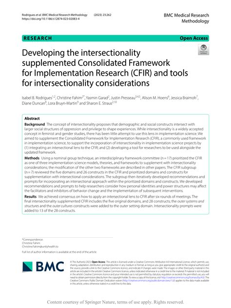 Pdf Developing The Intersectionality Supplemented Consolidated Framework For Implementation