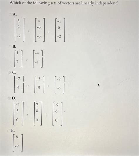 solved which of the following sets of vectors are linearly