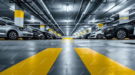Modern Urban Indoor Parking Lot Empty Space Groundlevel View Efficient