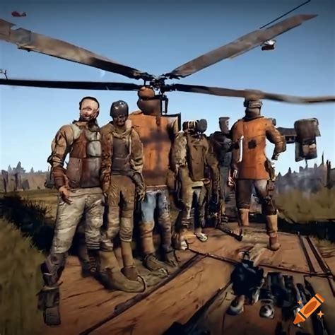2013 Video Game Rust Survival Game Realistic Picture Of A Team Of 5 Players Standing