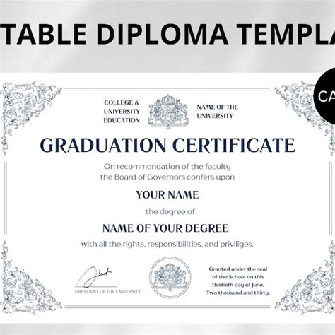 University Diploma Template Etsy