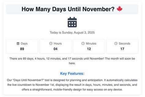 How Many Days Until November Time Date Calculator