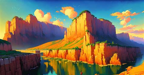 Premium Ai Image Contemporary Anime Landscape Digital Painting Wall