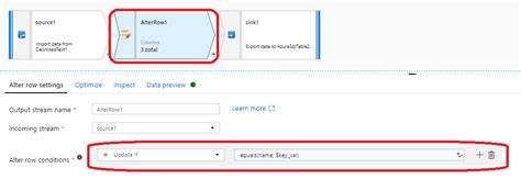 Azure How To Pass A Data Flow Parameter In Key Column In Sink Tanformation While Updating A