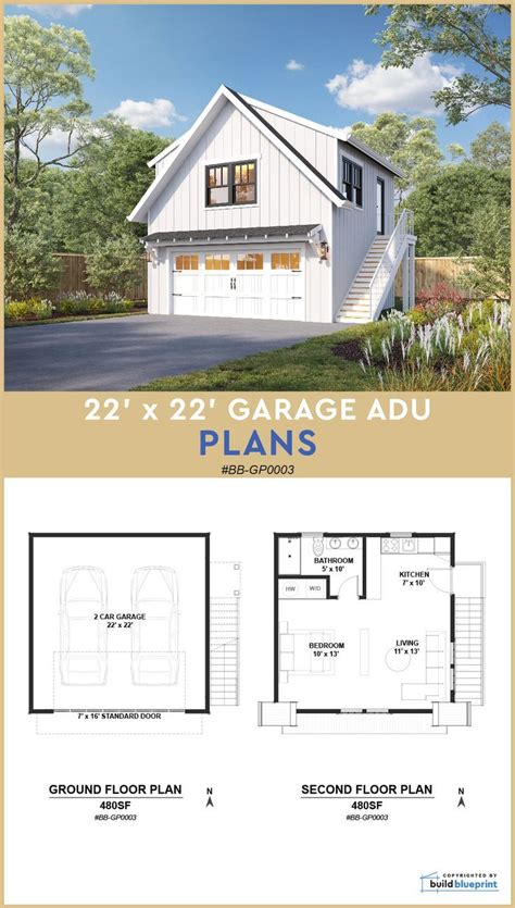 Detached 22x22 Two Car Adu Garage Loft Architectural Plans