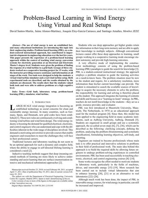pdf problem based learning in wind energy using virtual and real