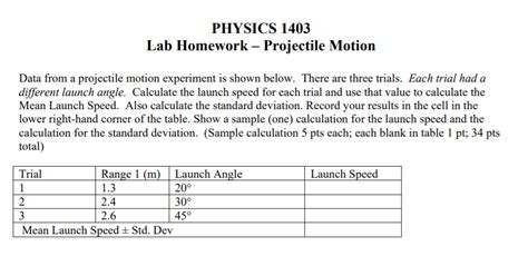Solved PHYSICS Lab Homework Projectile Motion Data Chegg