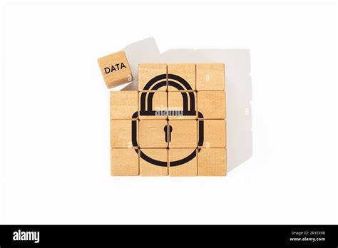 Data Security Concept Wooden Blocks With Lock Icon And Data Word Isolated On White Background