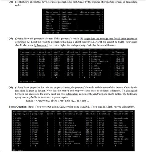 Database Question The Sql Statements That Answer