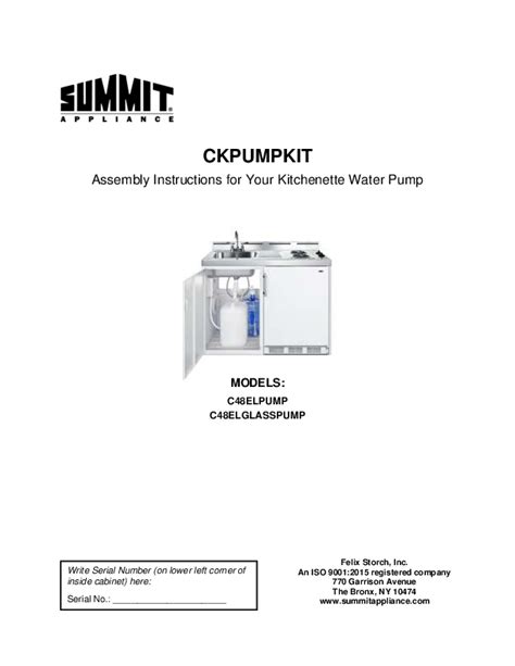 Assembly Instructions For Summit C48elglasspump Water Pump Appliances