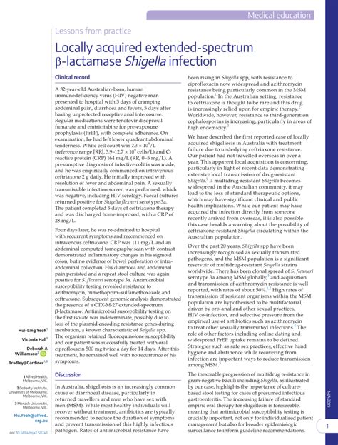 Pdf Locally Acquired Extended Spectrum β Lactamase Shigella Infection