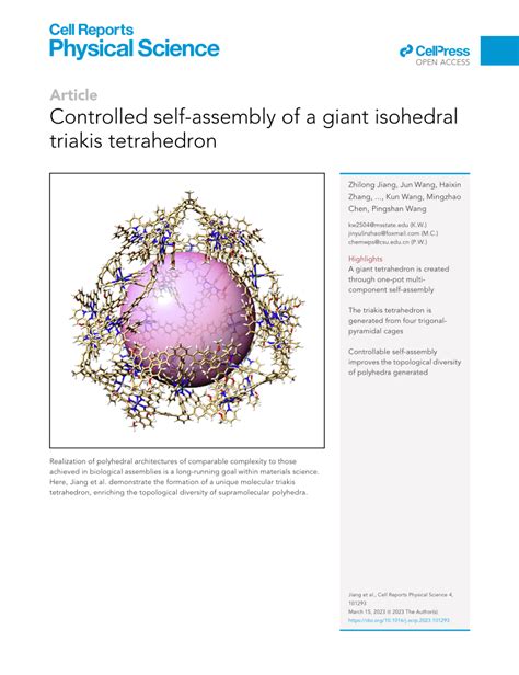 Pdf Controlled Self Assembly Of A Giant Isohedral Triakis Tetrahedron