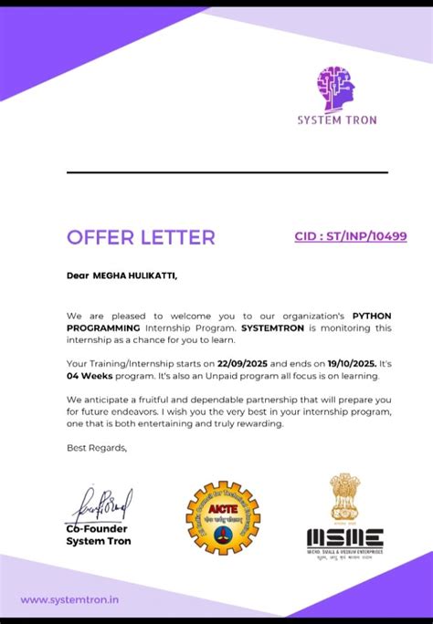 Internship Systemtron Pythonprogramming Megha Hulikatti