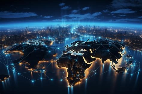 Premium Ai Image Digital Interconnectedness Glowing Lines On World Map Signify Global