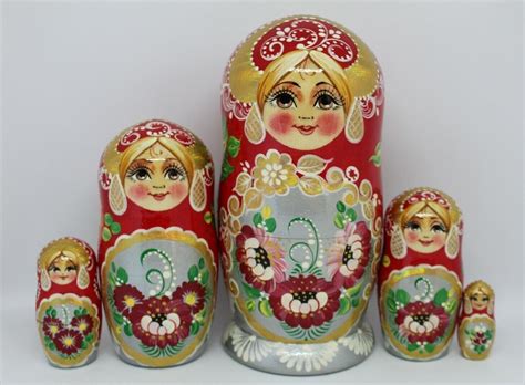 7 Red Nesting Dolls Classic Matryoshka 5 In 1 Etsy