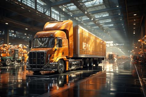 Premium Ai Image Dynamic Logistics Hub Trucks Loading Goods Moving Through Warehouses Workers
