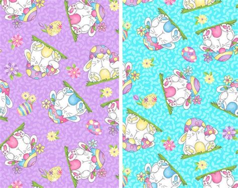 Easter Bunny Fabric Easter Bunnies Tossed On Purple Or Blue By Shelley Comisky For Henry Glass