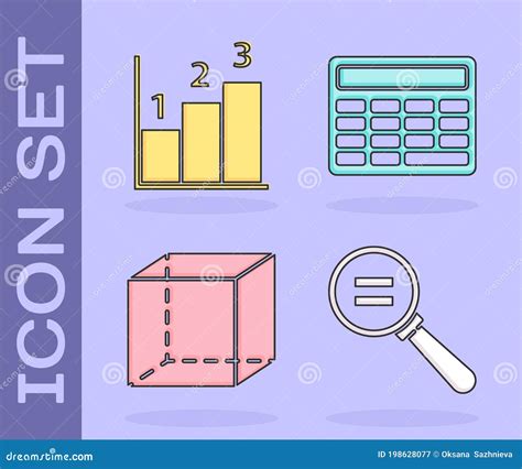 Set Calculation Graph Schedule Chart Diagram Geometric Figure Cube And Calculator Icon