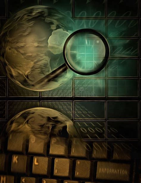 Finding Information Magnifier And Keyboard Stock Illustration