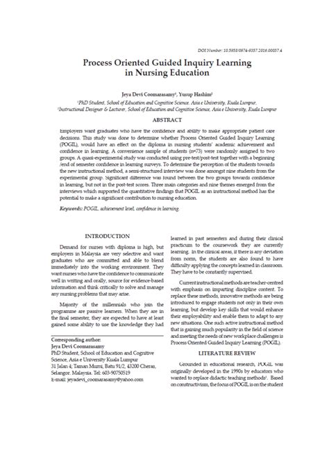 Pdf Process Oriented Guided Inquiry Learning In Nursing Education