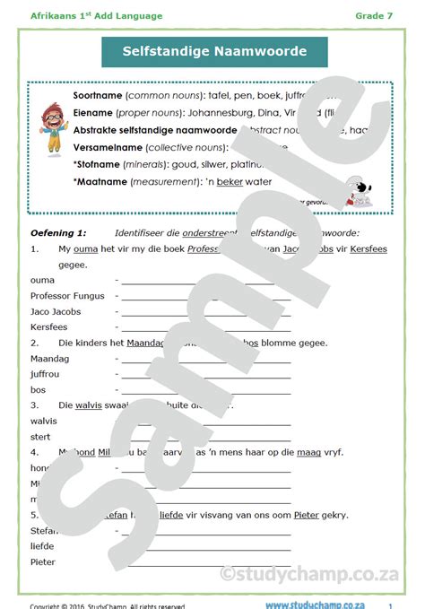 Grade 7 Afrikaans Selfstandige Naamwoorde