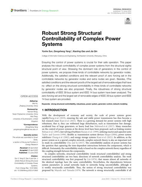 Pdf Robust Strong Structural Controllability Of Complex Power Systems